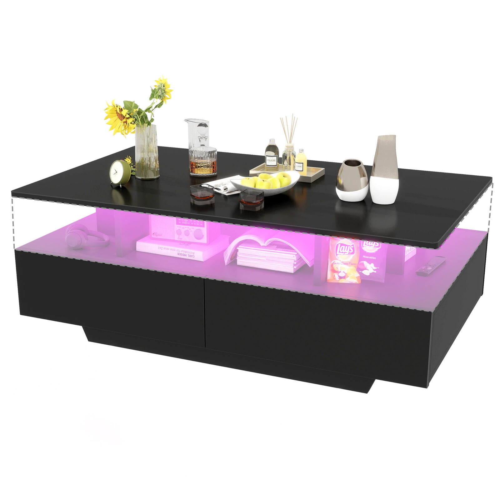 Verabella LED Coffee Table with Storage, High Glossy LED Coffee Tables ...