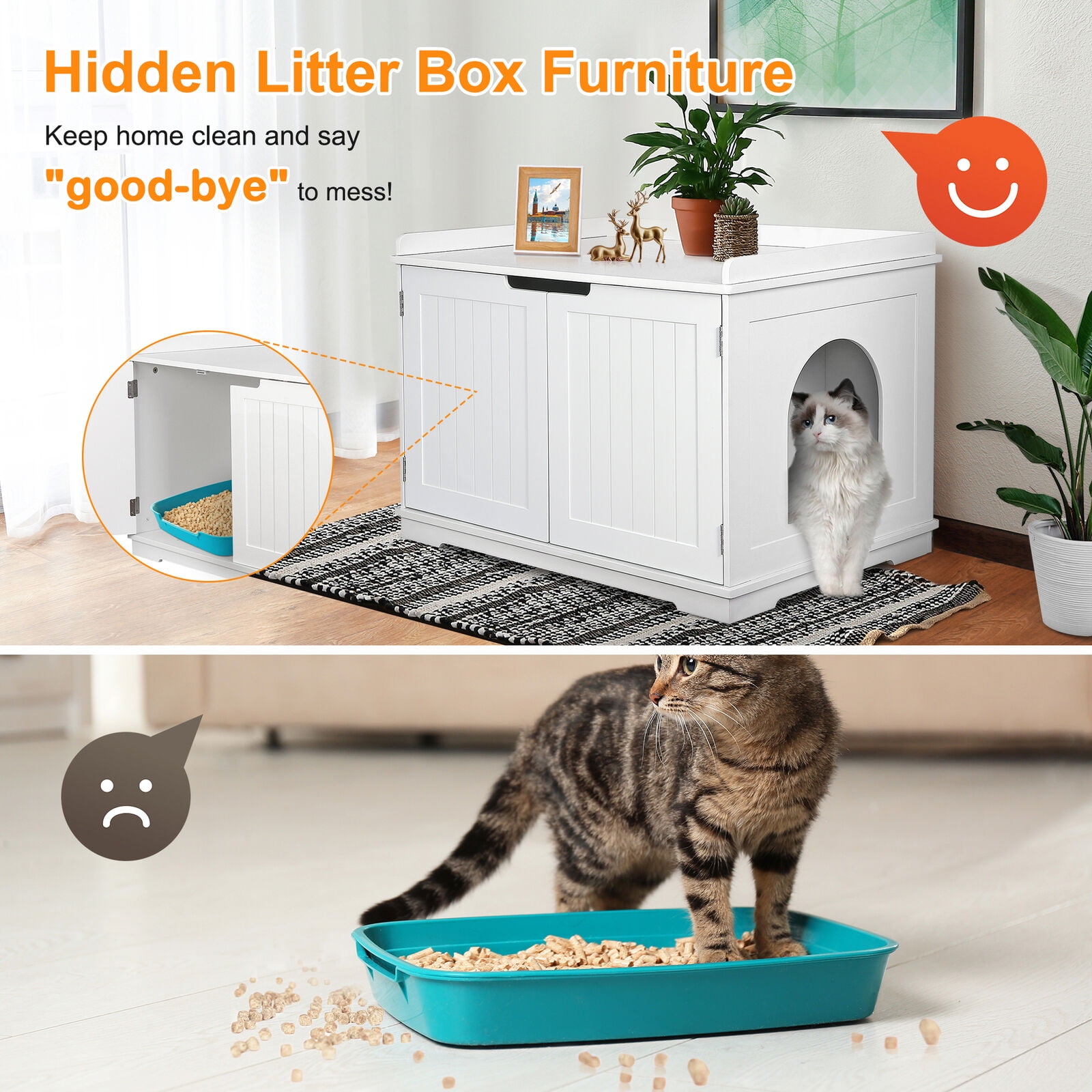 Verabella Litter Box Enclosure Cat Litter Box Furniture Hidden Litter ...