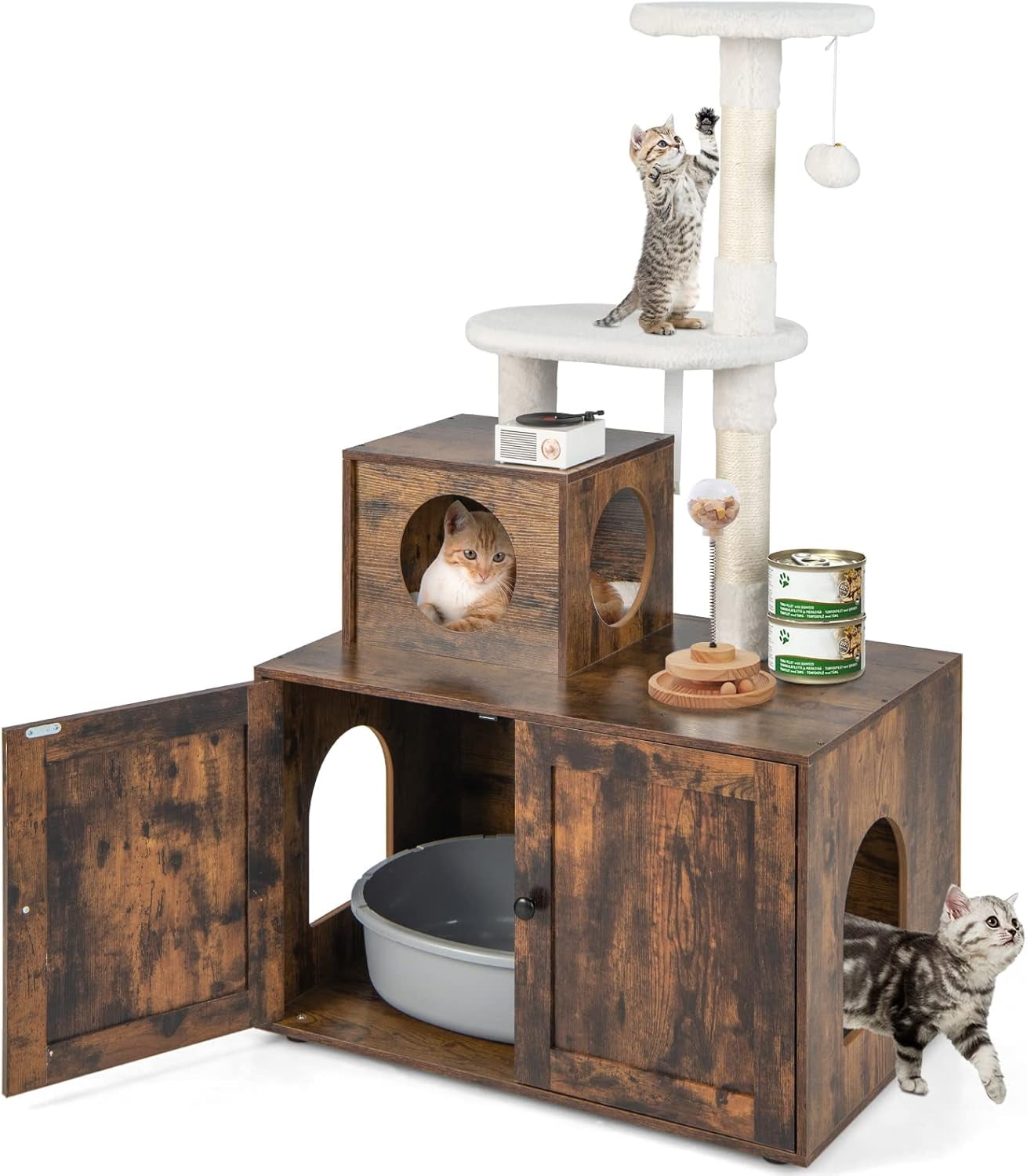 Verabella Litter Box Enclosure with Cat Tree, Cat Washroom Hidden ...