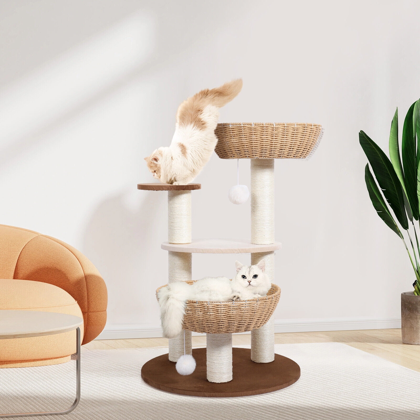 Verabella Modern Cat Tree Tower with Sisal Scratching Post Wicker Cat ...