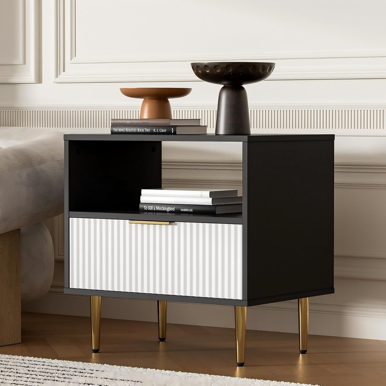 Verabella Nightstand with Drawer, End Table with Storage, Side Table with Open Space, Bed Side ...