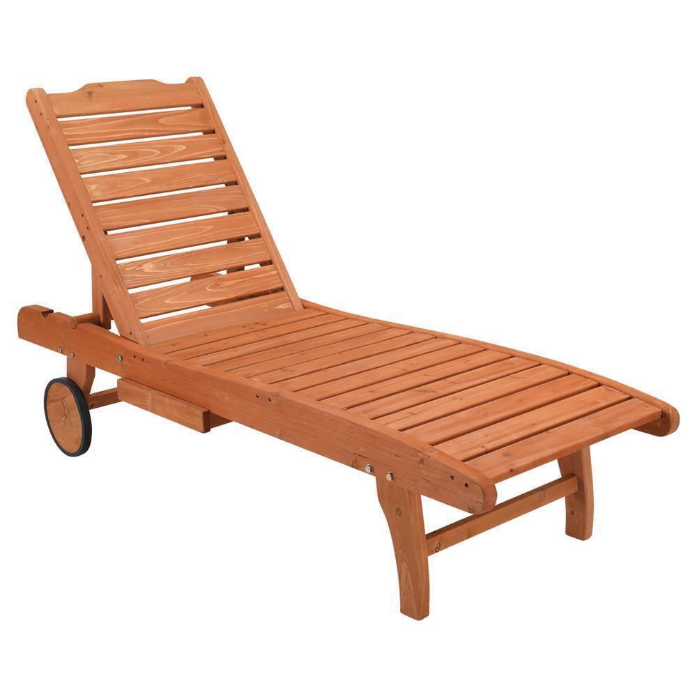Verabella Outdoor Wooden Chaise Lounge Chair, 62" Longer Sun Lounger Recliner with Adjustable ...