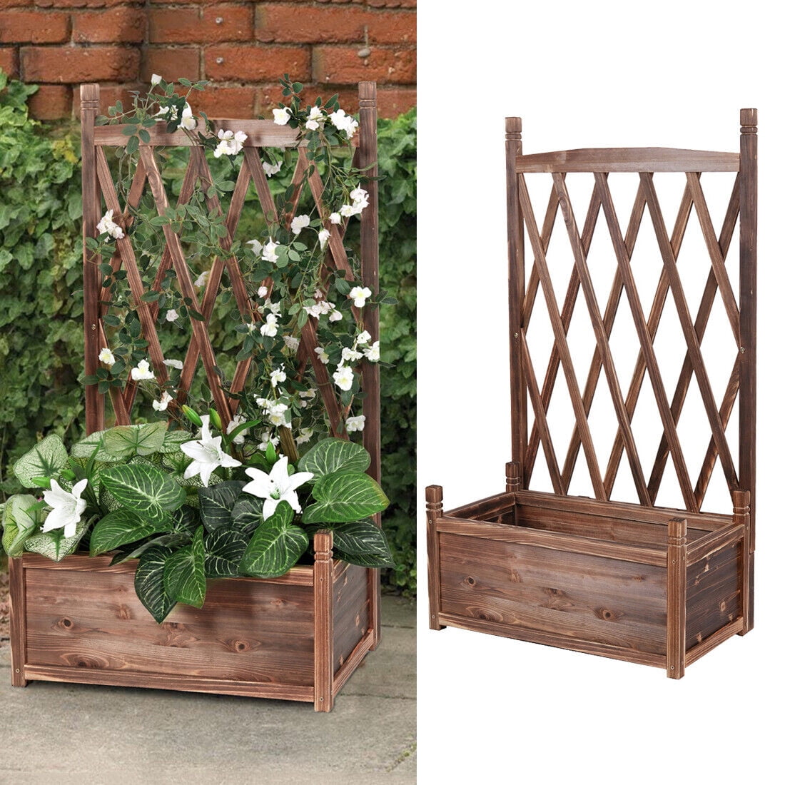 Verabella Raised Garden Bed Planter with Trellis Outdoor Wood Box ...