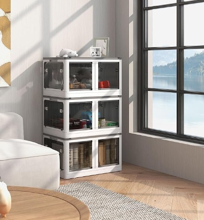 Verabella Stackable Storage Bins with Lids, 3 Packs Collapsible Closet ...