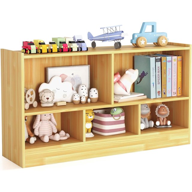 Verabella Toy Storage Organizer, 5 Cubby Kids Bookshelf, Wooden 3-Tier ...