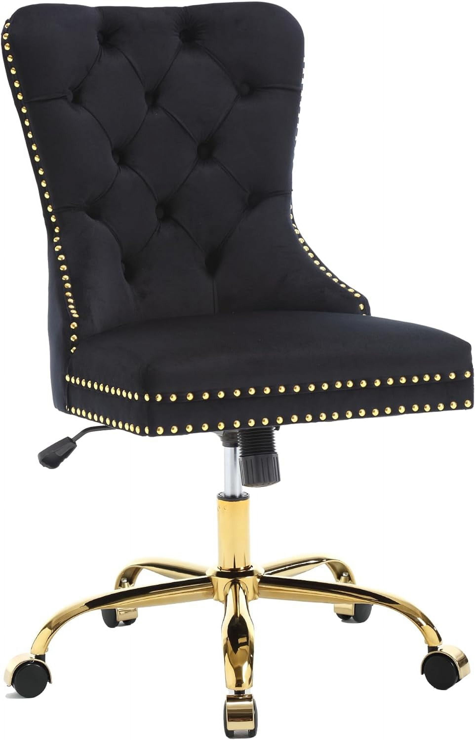 Verabella Velvet Home Office Chair with Gold Metal Base & Nailhead Trim ...