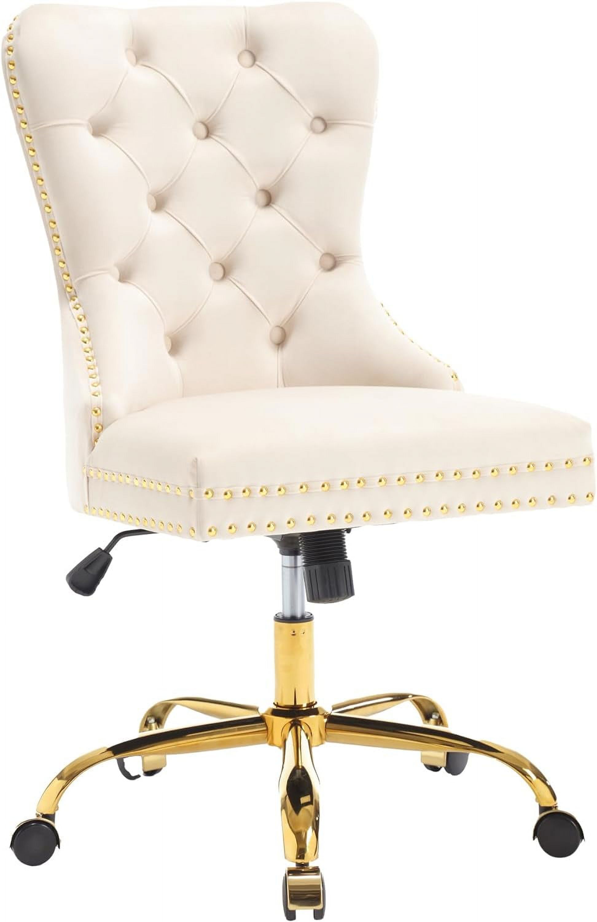 Verabella Velvet Home Office Chair with Gold Metal Base & Nailhead Trim ...