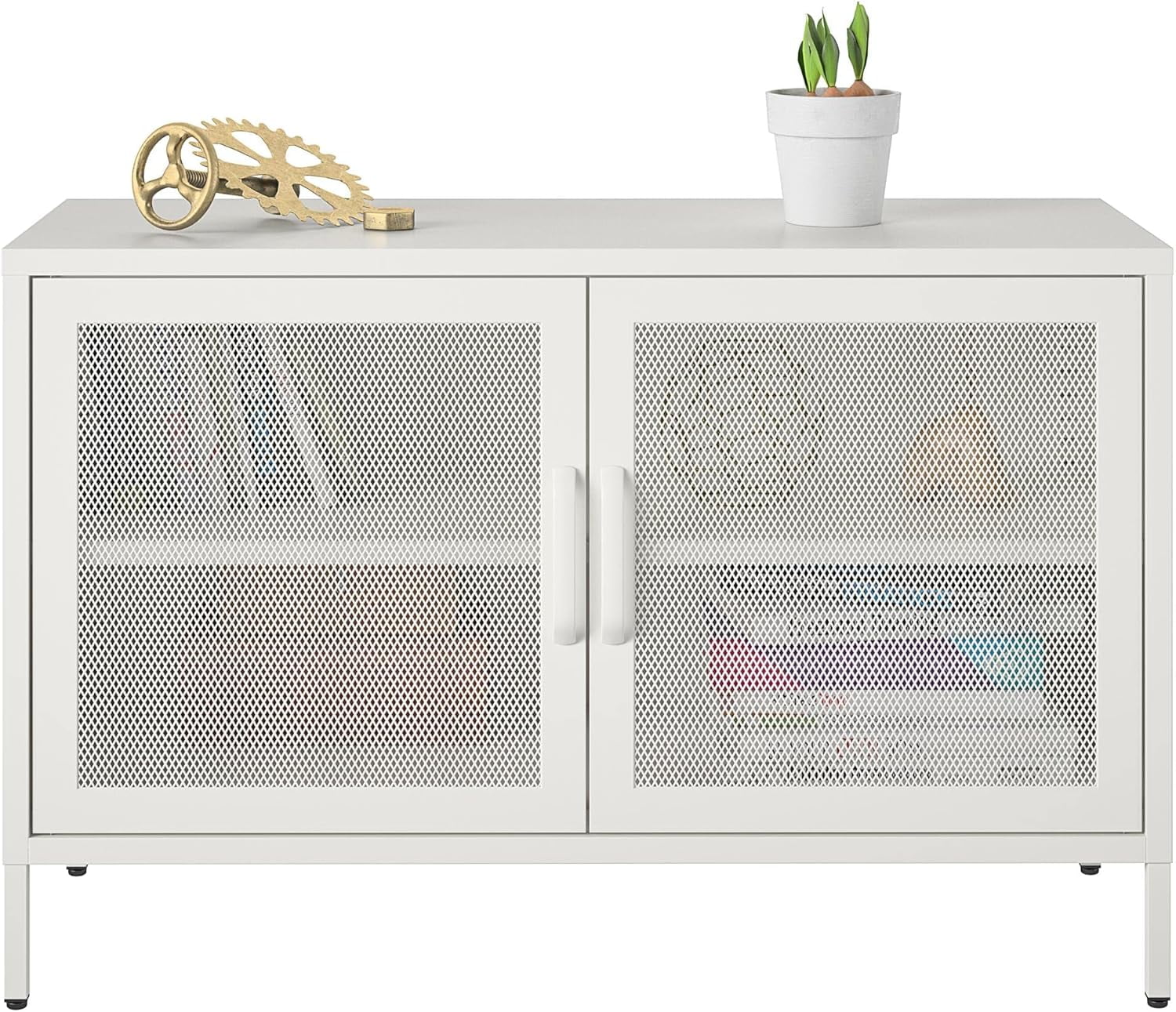 Verabella Wide 2 Door Metal Locker Accent Cabinet with Metal Mesh Doors ...