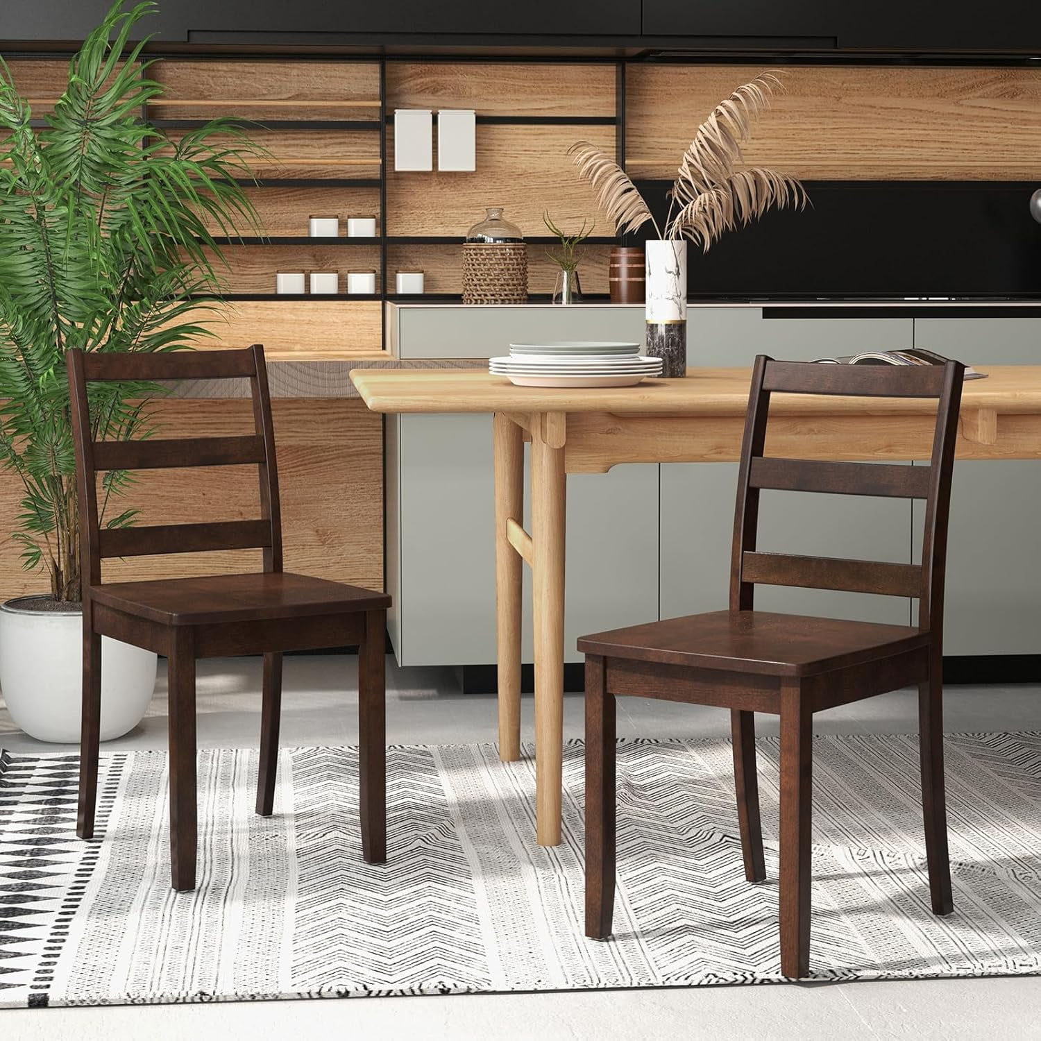 Verabella Wood Dining Chairs Set of 2,Wooden Armless Kitchen Chairs ...