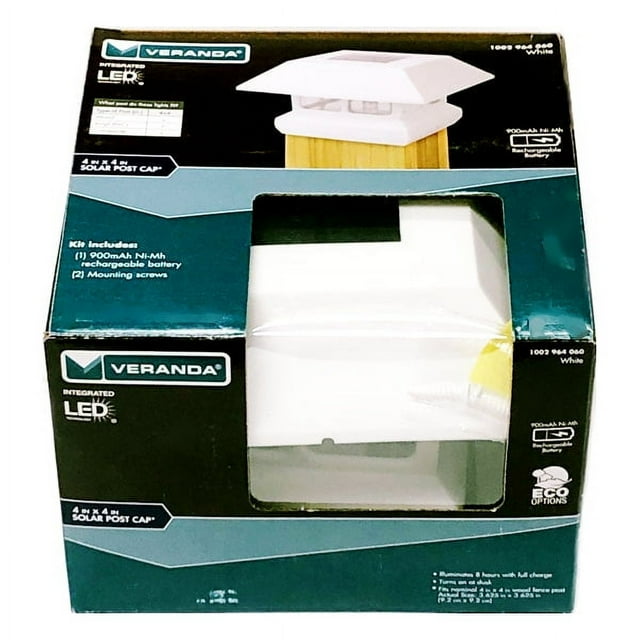 Veranda 4" x 4" LED Solar Post Cap - White (1 Count) Designed to Fit on ...