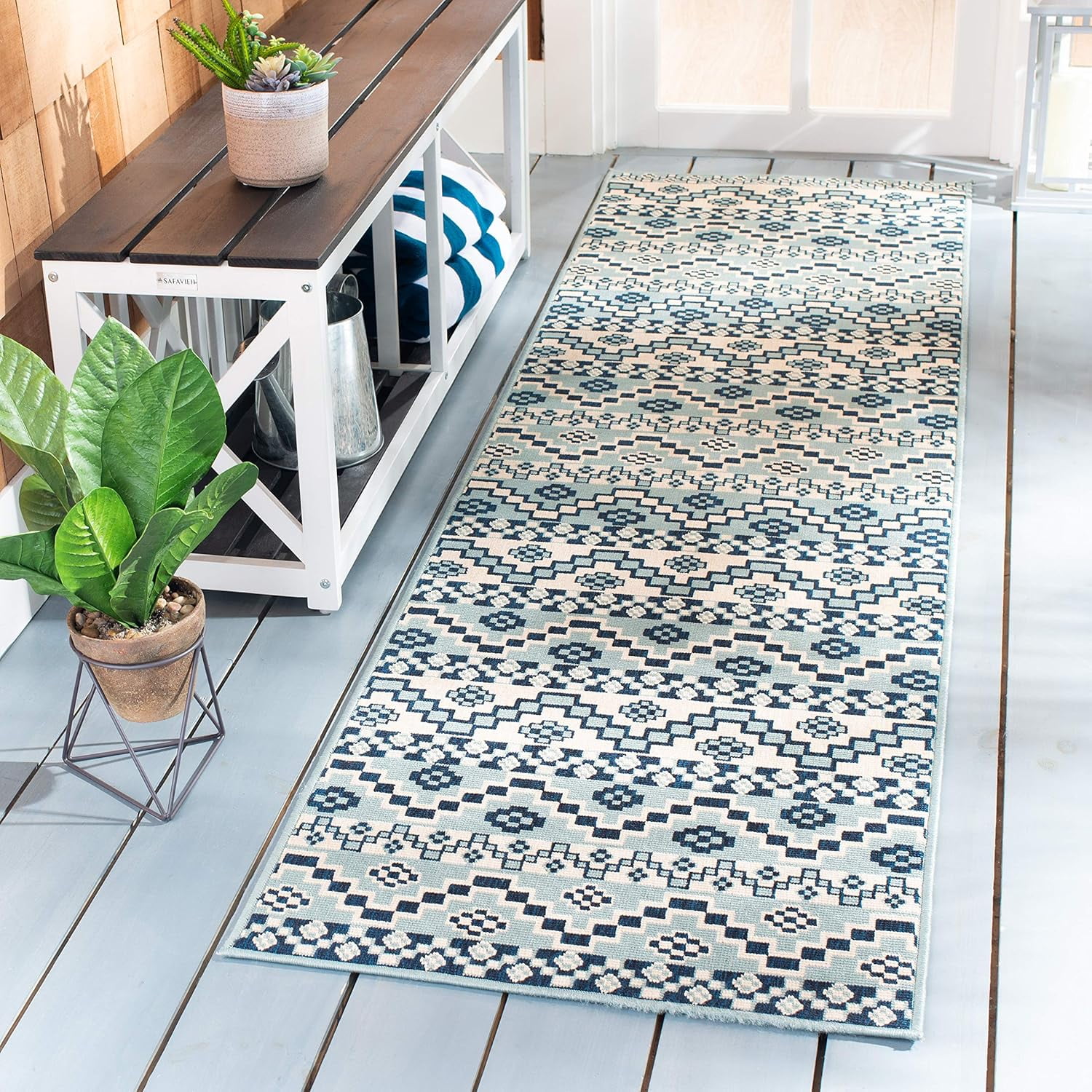 Veranda Collection 2'3' X 8' Turquoise / Blue VER095 Boho Indoor ...