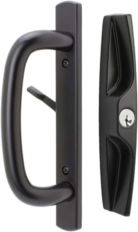 Veranda Sliding Glass Door Handle Set, Black, Keyed, 3-15/16” Screw ...