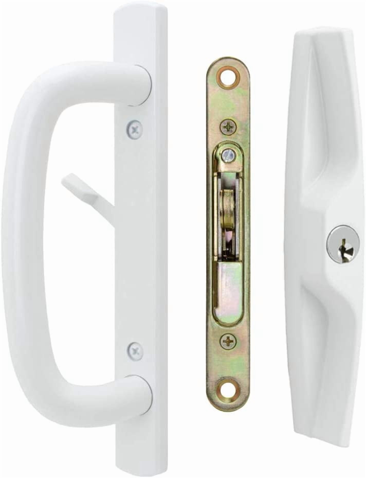 Veranda Sliding Glass Door Handle Set with Mortise Lock, White, Keyed ...