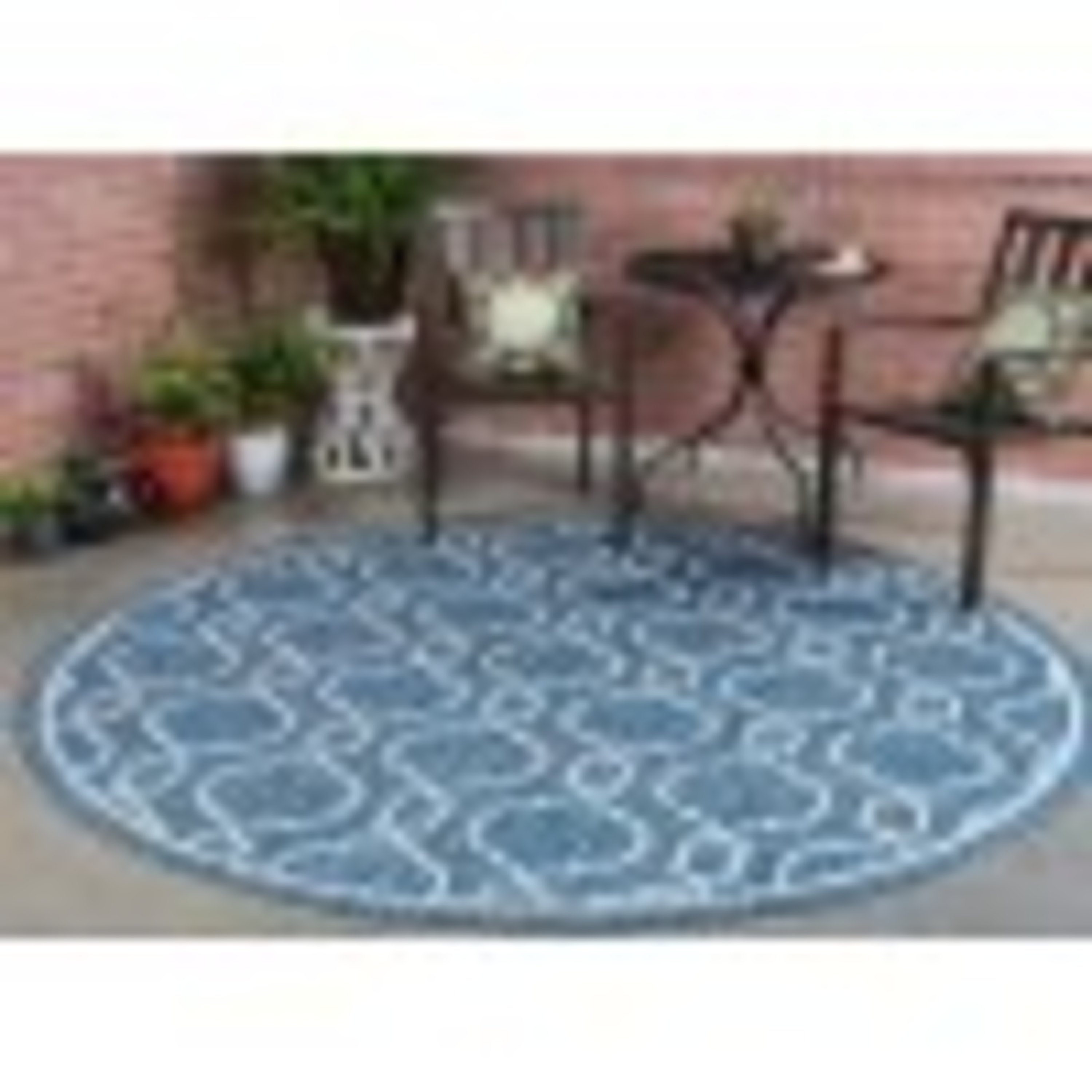 Veranda Transitional 5' Round Indigo and Light Gray Polypropylene ...