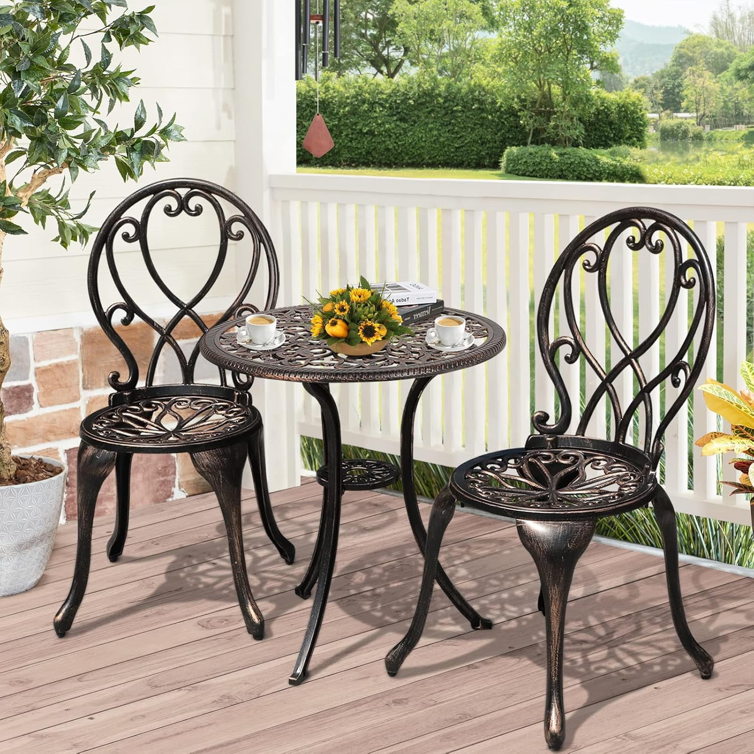 Verano Garden 3 Piece Outdoor Bistro Set, Cast Aluminum Patio Bistro ...