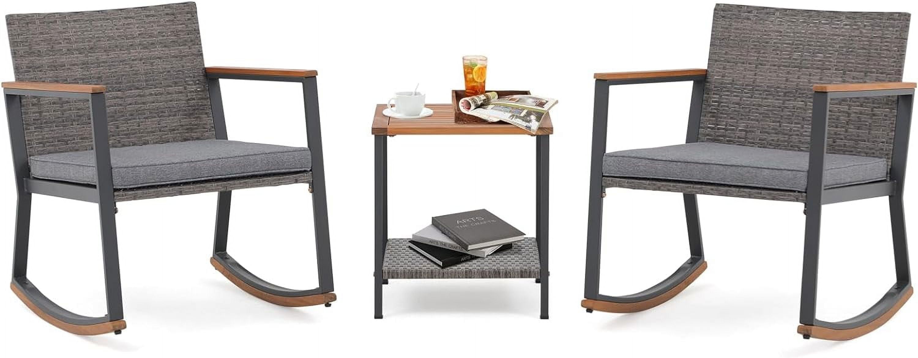 Verano Garden 3 Pieces Rocking Bistro Set, Small Wicker Patio Furniture ...