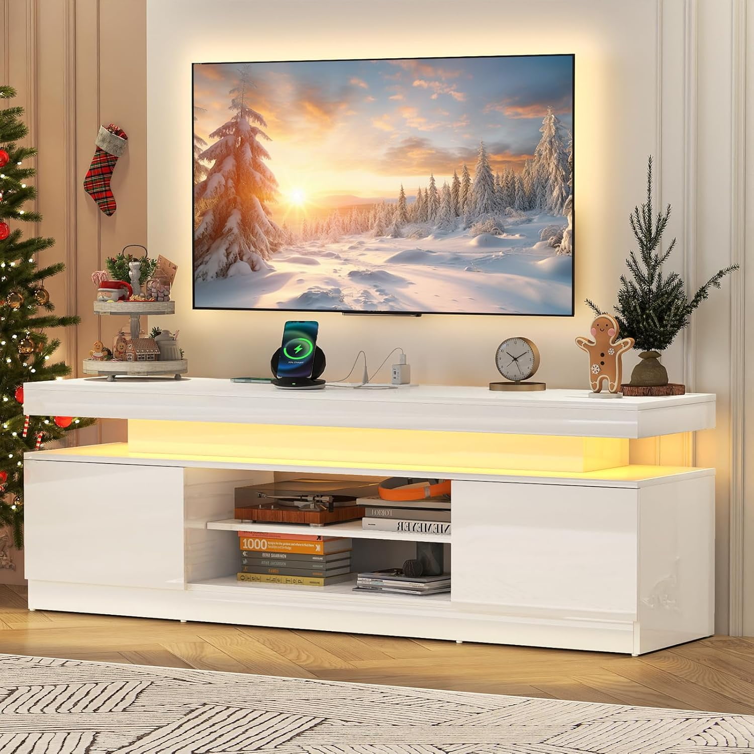 Verano Garden 63" LED TV Stand for 75 Inch TV, High Gloss Entertainment ...