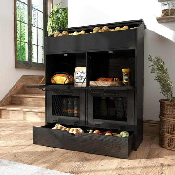 Verano Garden Large Potato Storage Bin, Wooden Bread Box with Lid ...