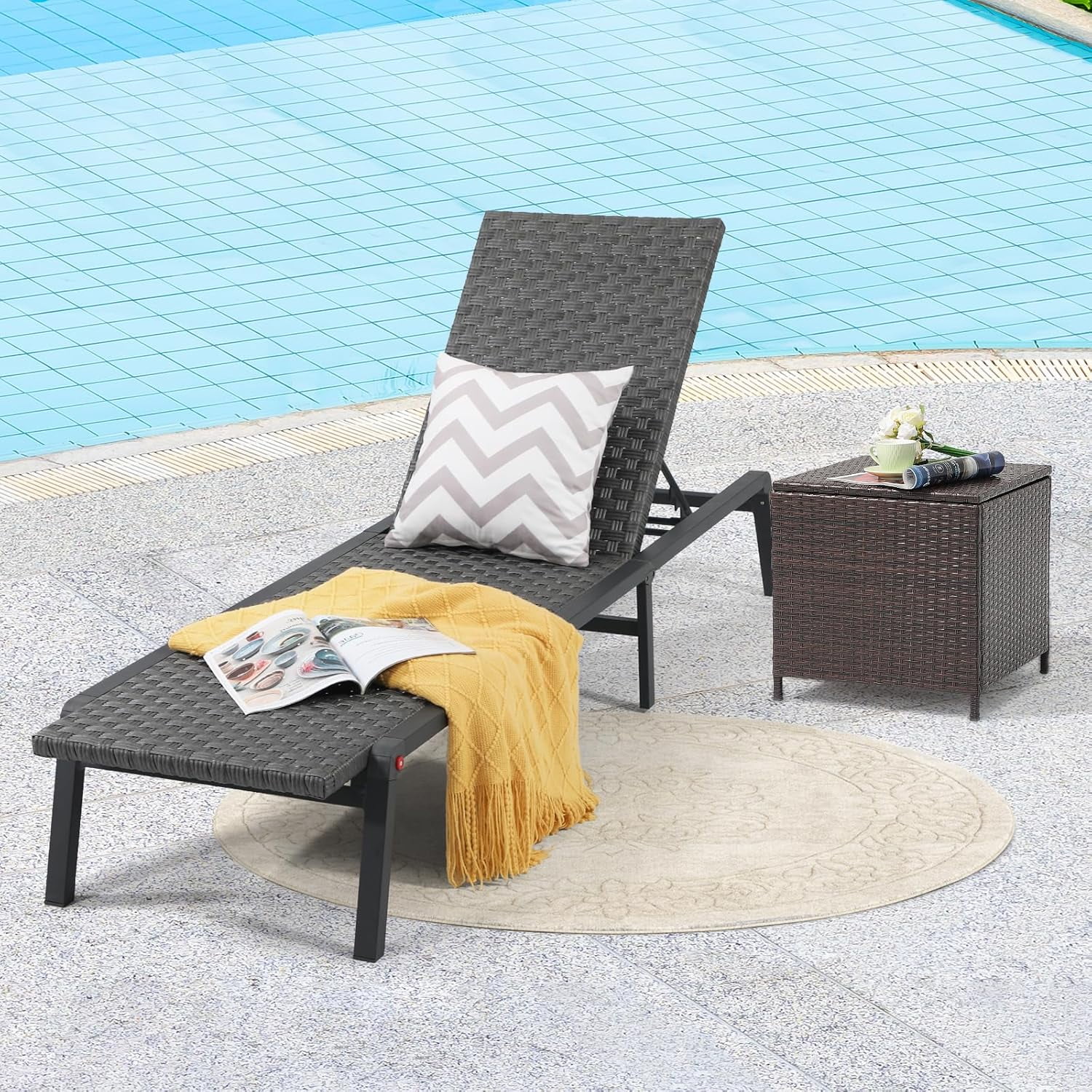 Verano Garden Patio Lounge Chair and Wicker Side Table with Extra Storage 21 Gallon, Outdoor ...