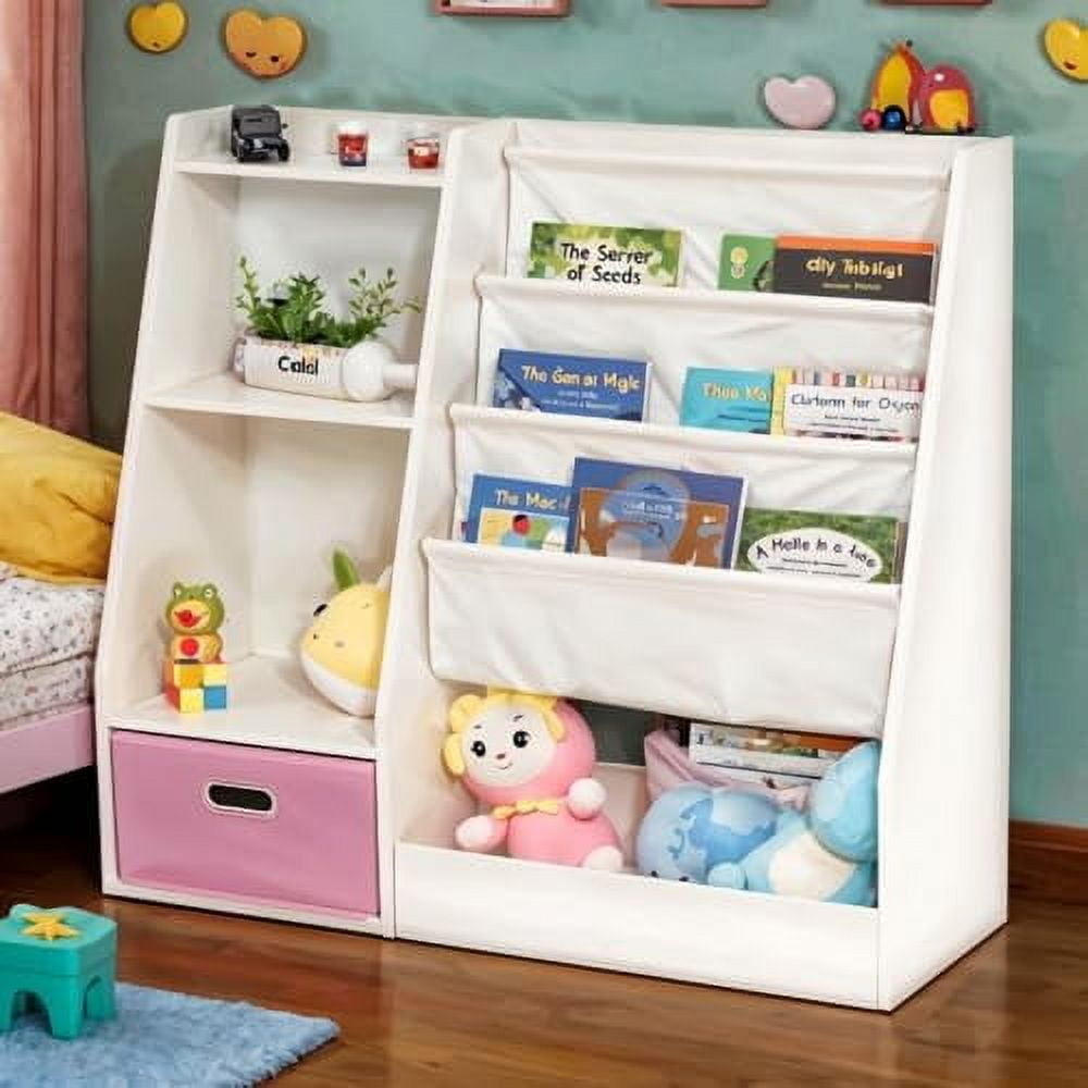 Verano Kids Bookshelf and Toy Storage Organizer, 4-Tier Wooden Sling ...