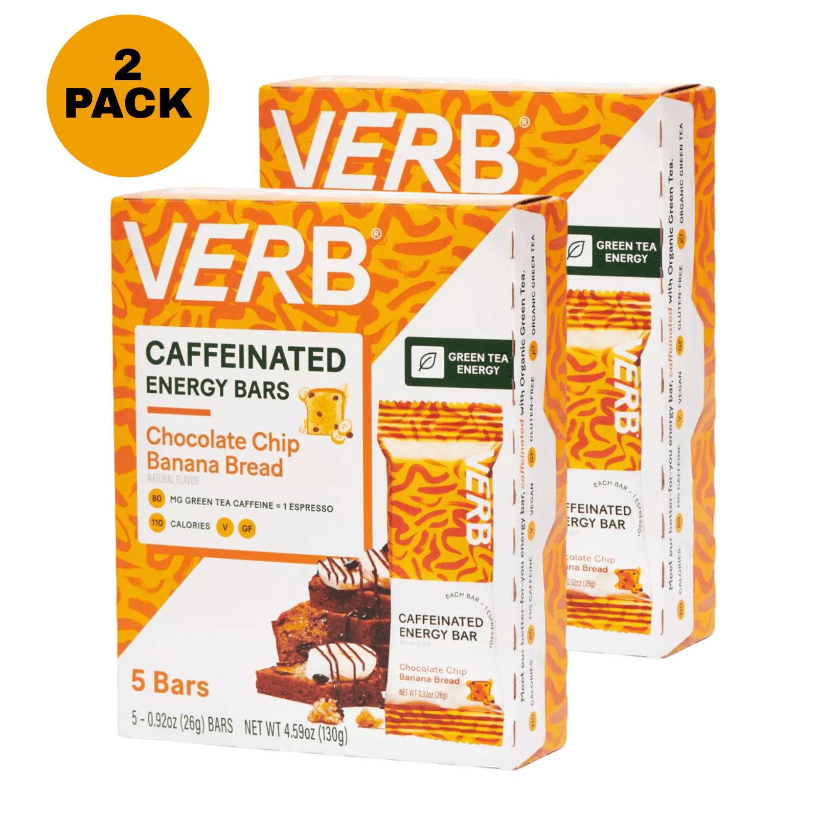 Verb Energy Chocolate Chip Banana Bread Caffeinated Energy Bars 5 count ...