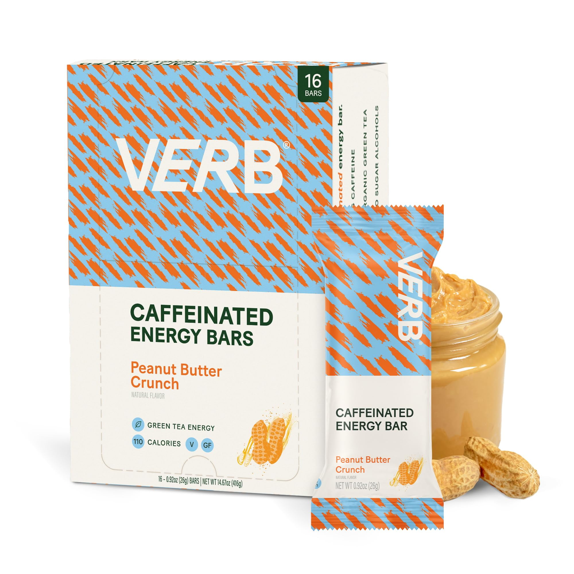 Verb Energy - Caffeinated DMF15 Energy Bars Peanut Butter Low Sugar ...
