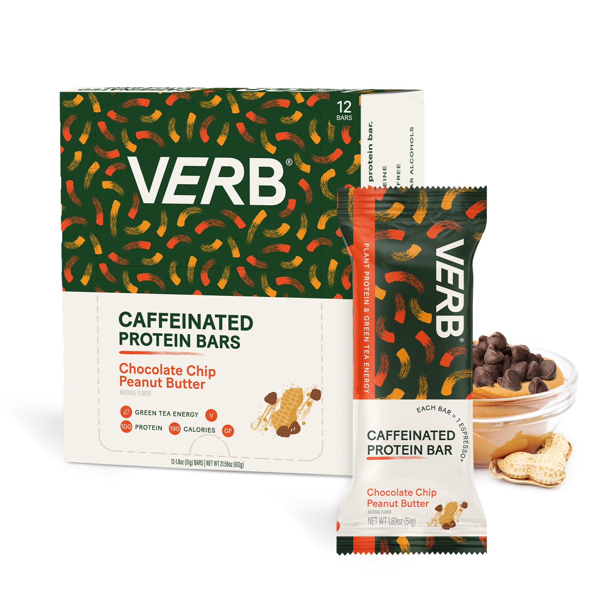 Verb Energy - Caffeinated Protein HYZ01 Bars Chocolate Chip Butter 10g ...