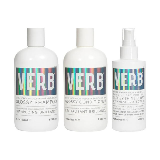 Verb Glossy Trio: Shampoo 12 oz, Conditioner 12 oz and Shine Spray with ...