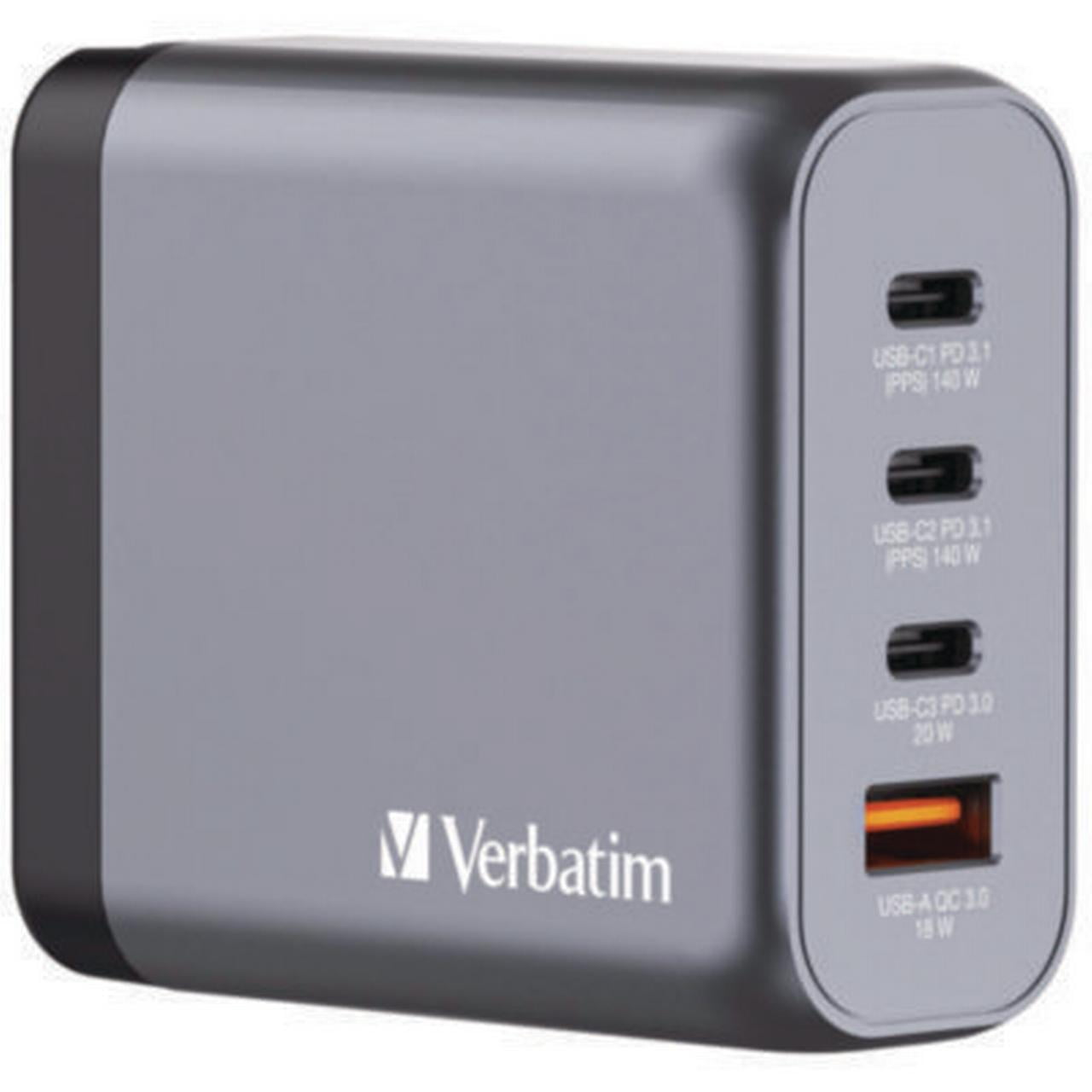 Verbatim 140 W 4-Port GaN Wall Charger, Black/Gray - Walmart Business ...