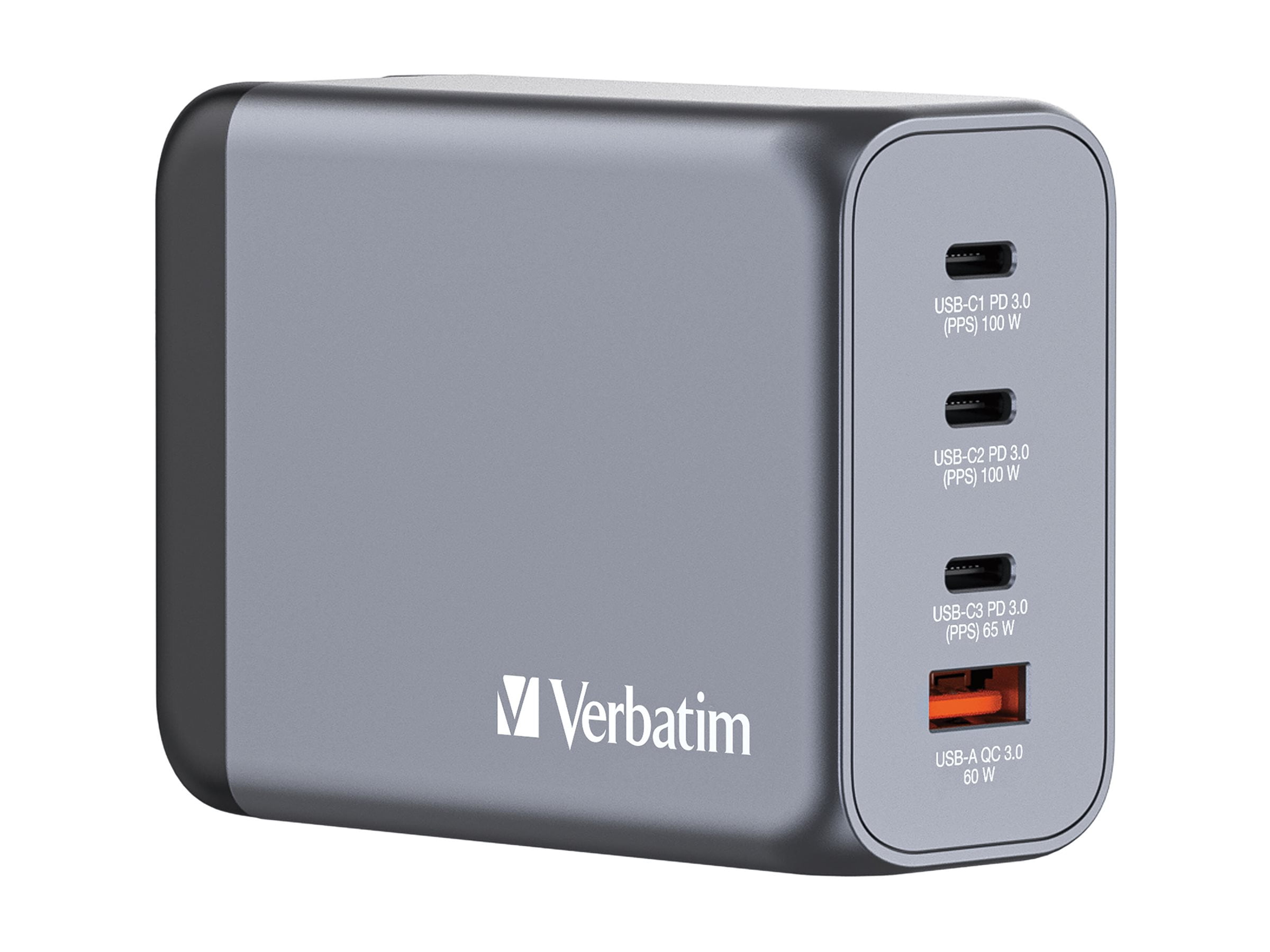 Verbatim 200 W 4-Port GaN Wall Charger, Black/Gray - Walmart Business ...
