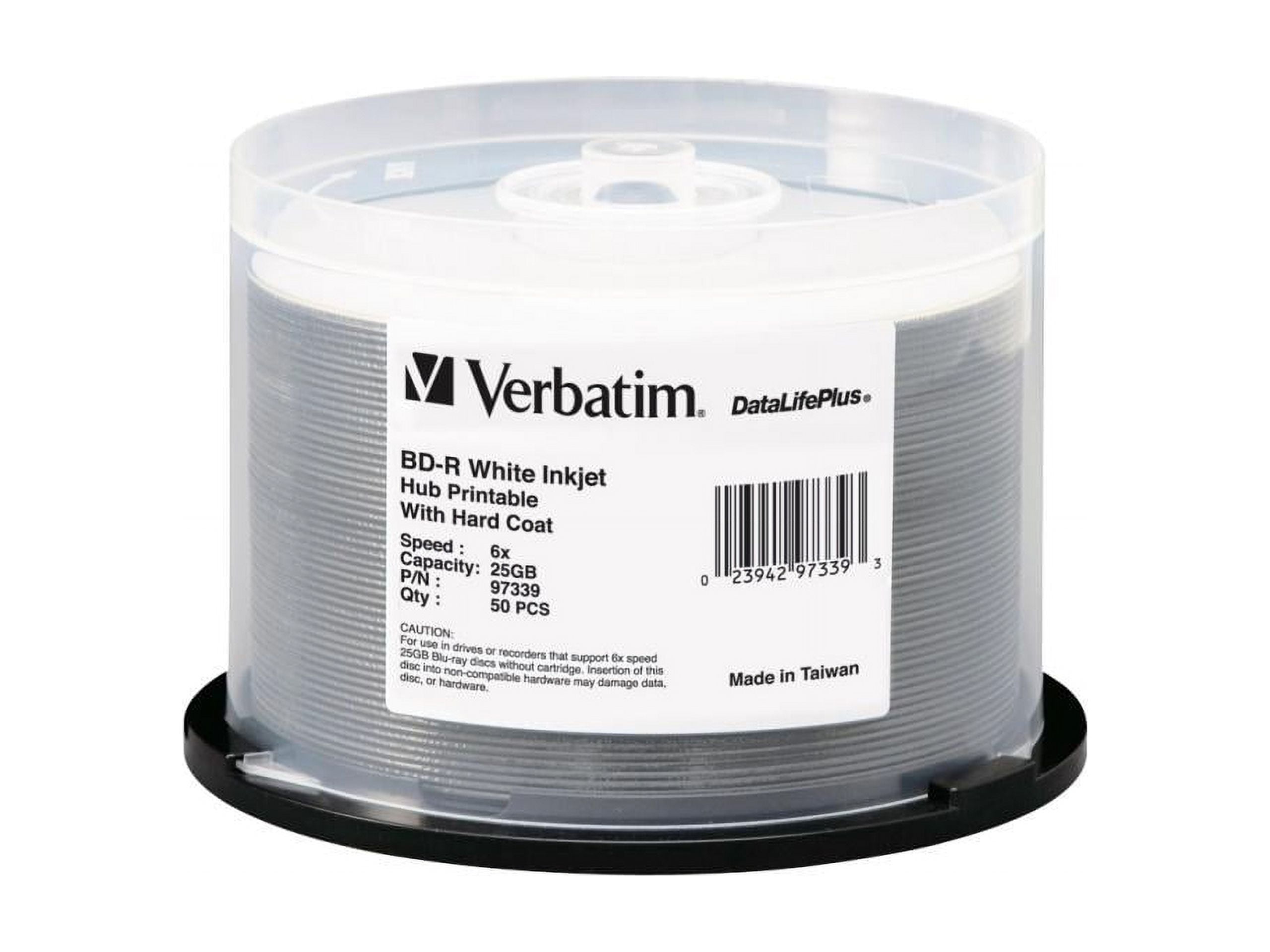 Verbatim 25GB 6X BD-R Inkjet Printable 50 Packs Spindle Disc Model ...