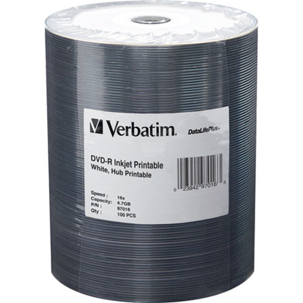 Verbatim DVD-R 4.7GB 16X DataLifePlus White Inkjet Printable - 100pk ...