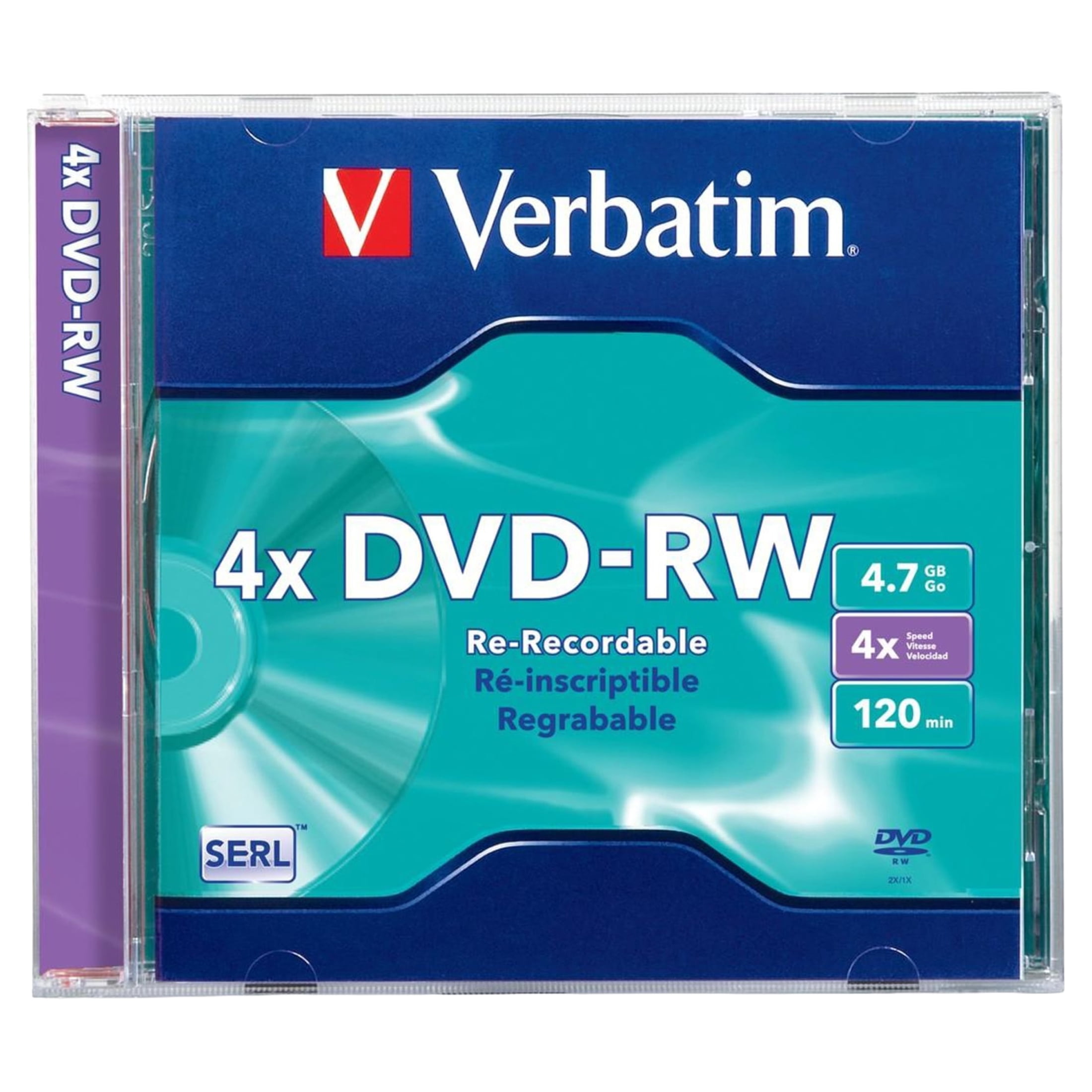 Verbatim 4.7GB 4X Branded DVD-RW Single Jewel Case Disc Model 94836 ...