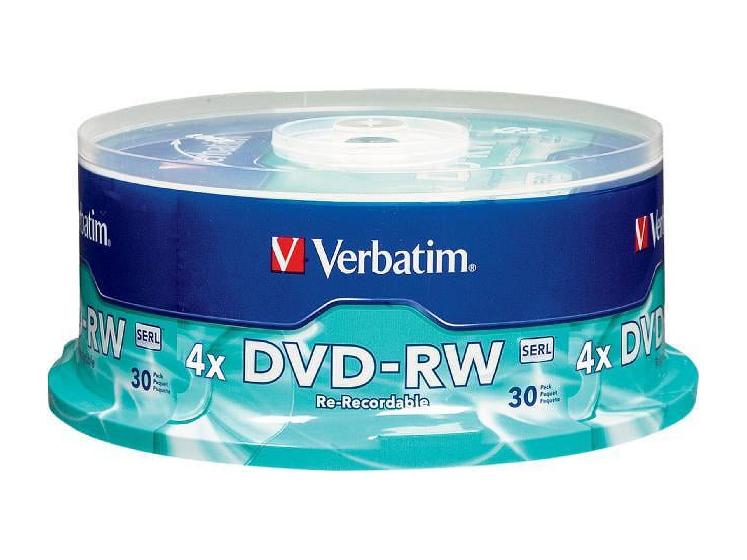 Verbatim Blank Recordable DVD-RW 4.7GB 4X 30 Pack Spindle Disc Model ...