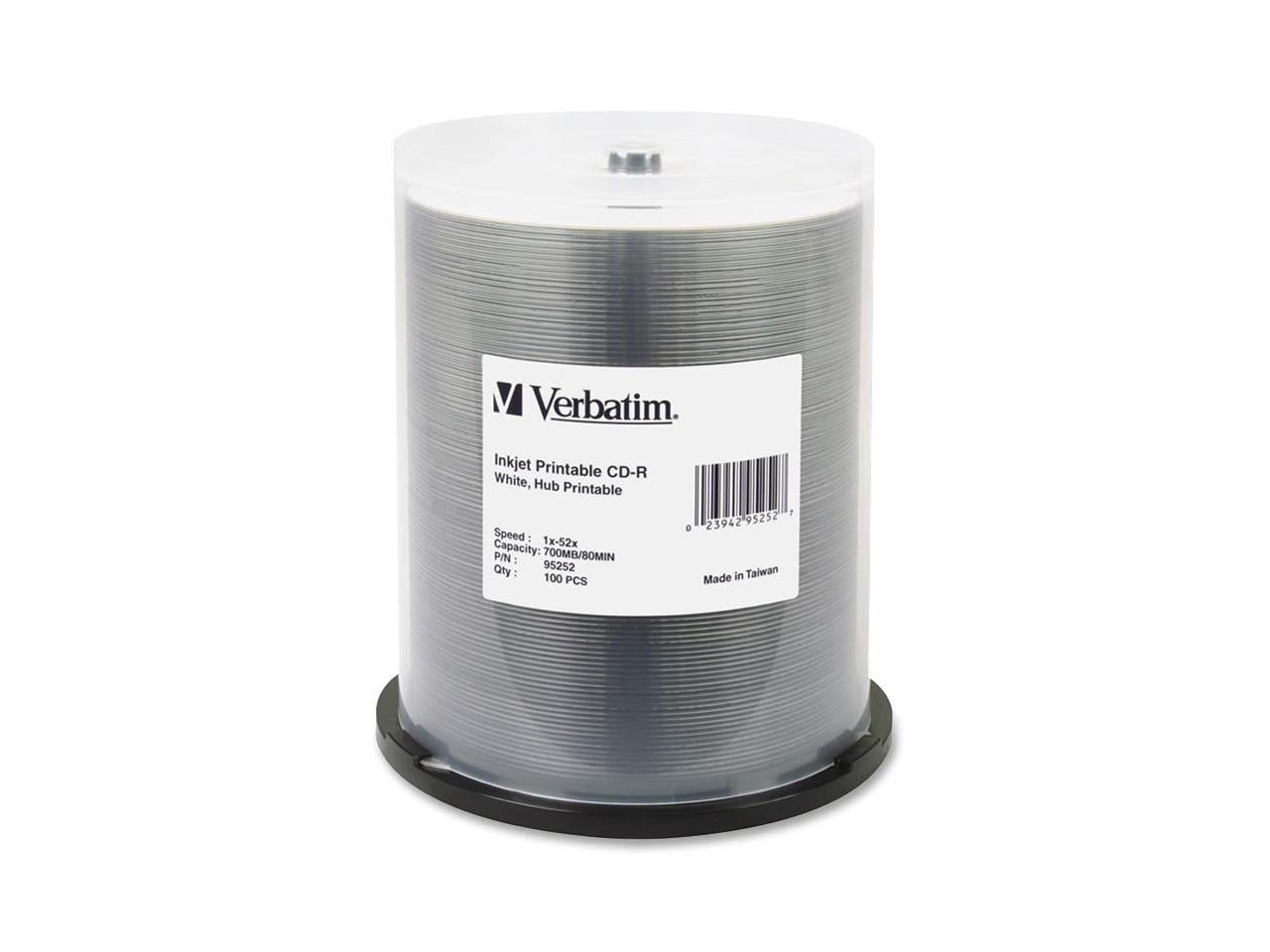 Verbatim Recordable 700 MB 52X CD-R Burn Disk, White Inkjet Printable ...