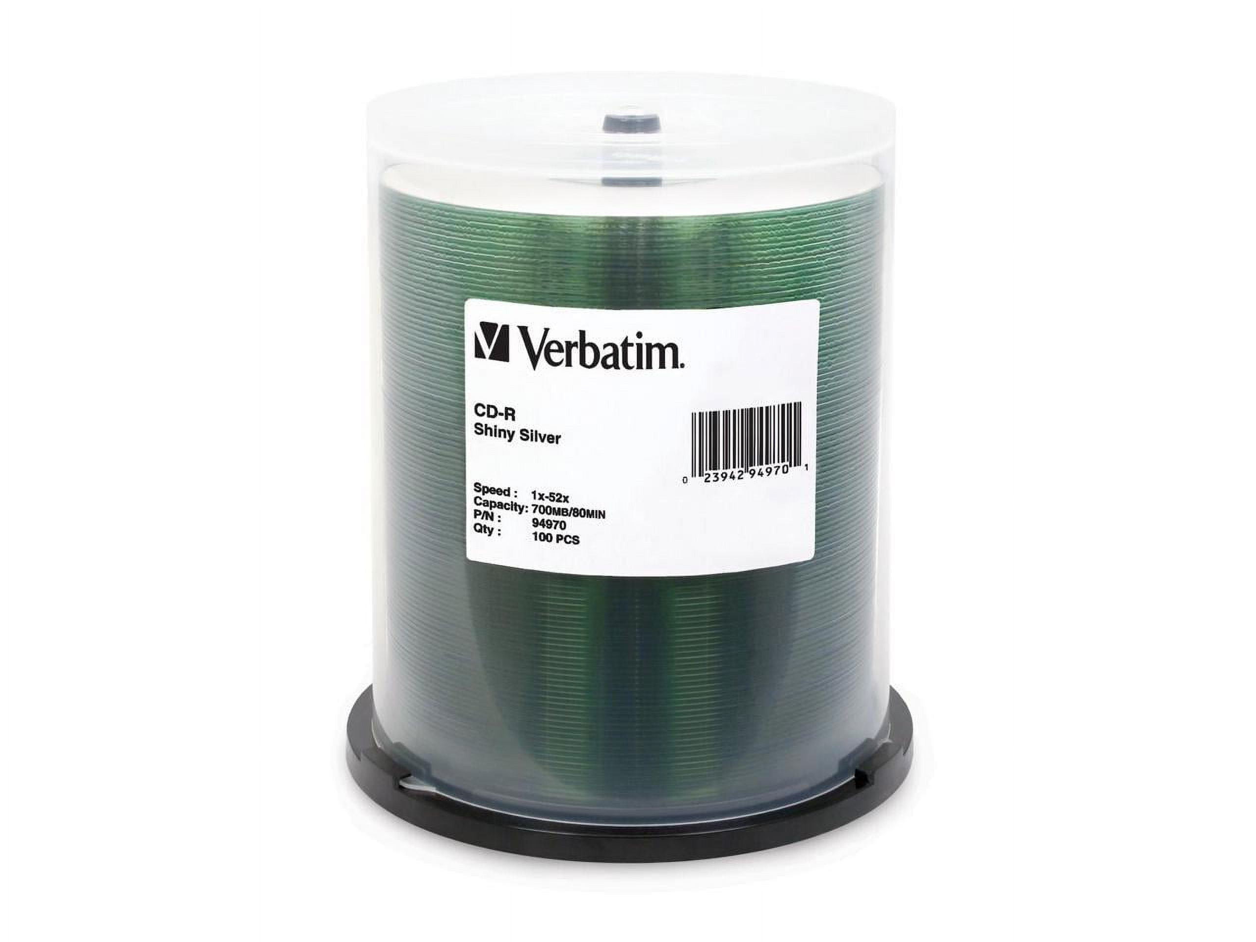 Verbatim CD-R 700MB 52X Shiny Silver Silk Screen Printable - 100pk ...