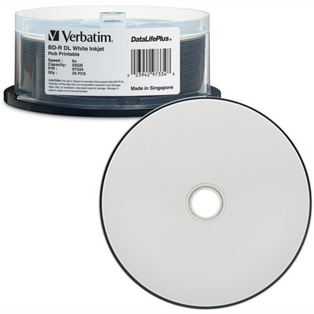 Verbatim BD-R DL 50GB 6X DataLifePlus White Inkjet Hub Printable - Walmart.com