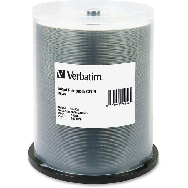 Verbatim CD-R 700MB 52X DataLifePlus Silver Inkjet Printable - 100pk ...