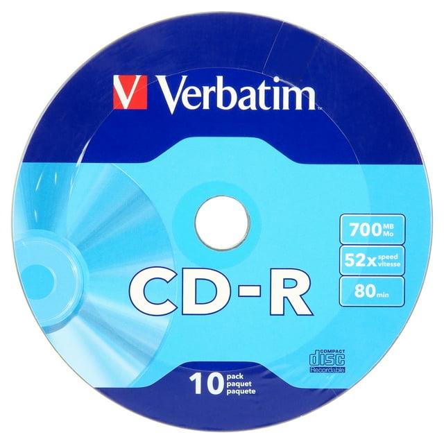 Verbatim CD-R 700MB 80 Minute 52X Recordable Blank Disc 10 Pack Wrap ...