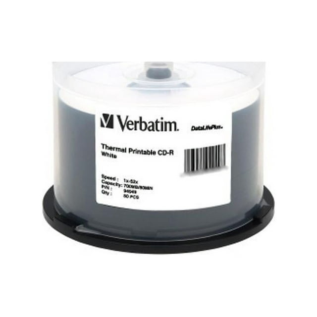 Verbatim CD-R 80MIN 700MB 52X DataLifePlus White Thermal Printable ...