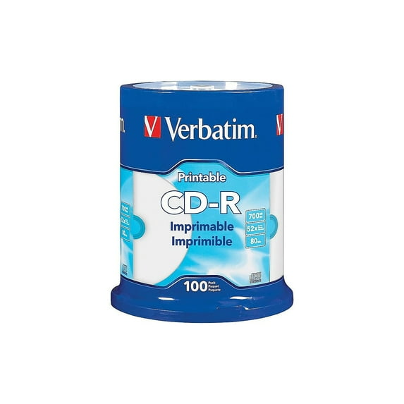 Verbatim 52x 700MB Blank CD-R Discs, Recordable, White Inkjet Printable ...