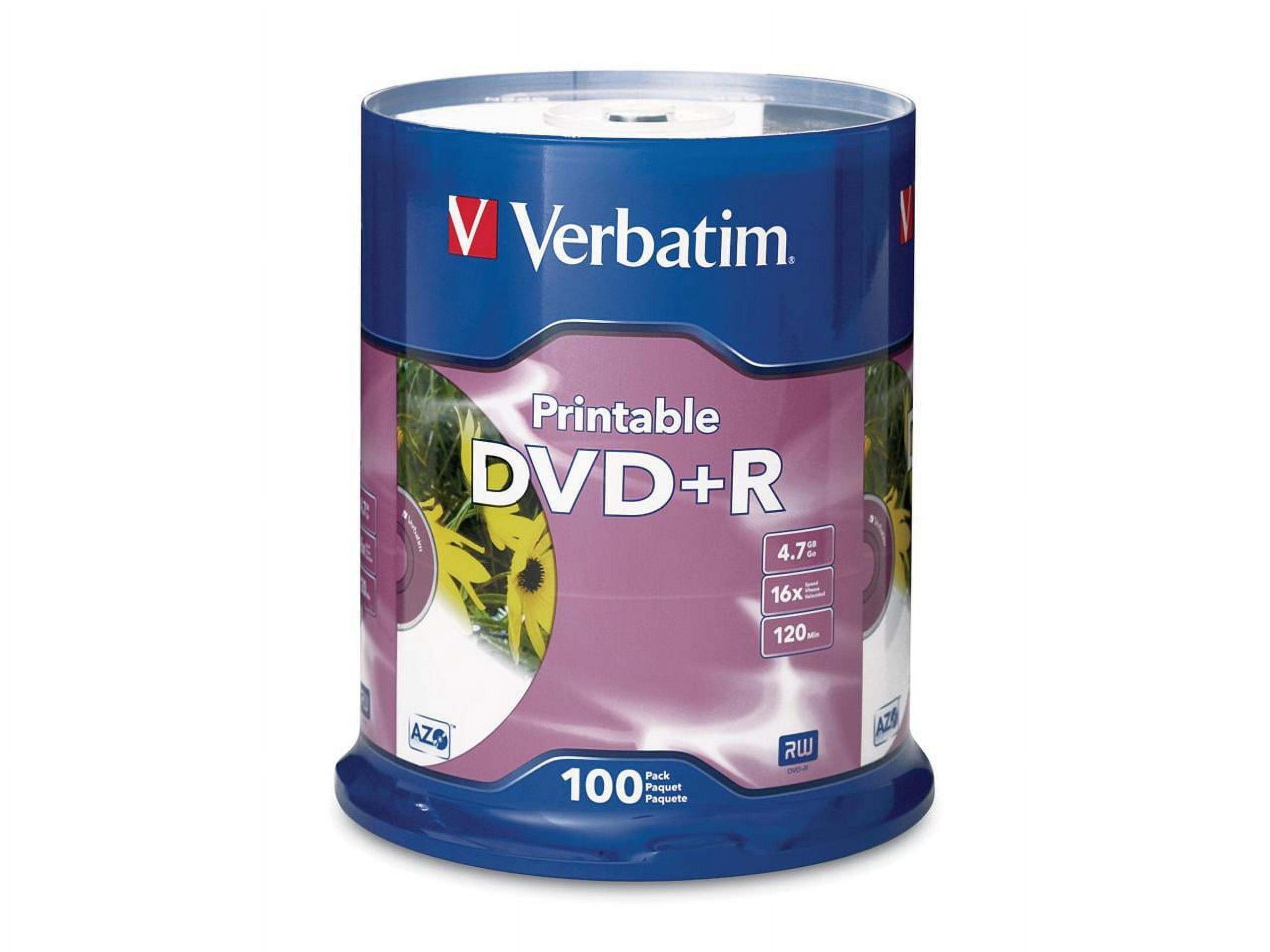 Verbatim DVD+R 4.7GB 16X Branded White Inkjet, 100pk Spindle - Walmart.com