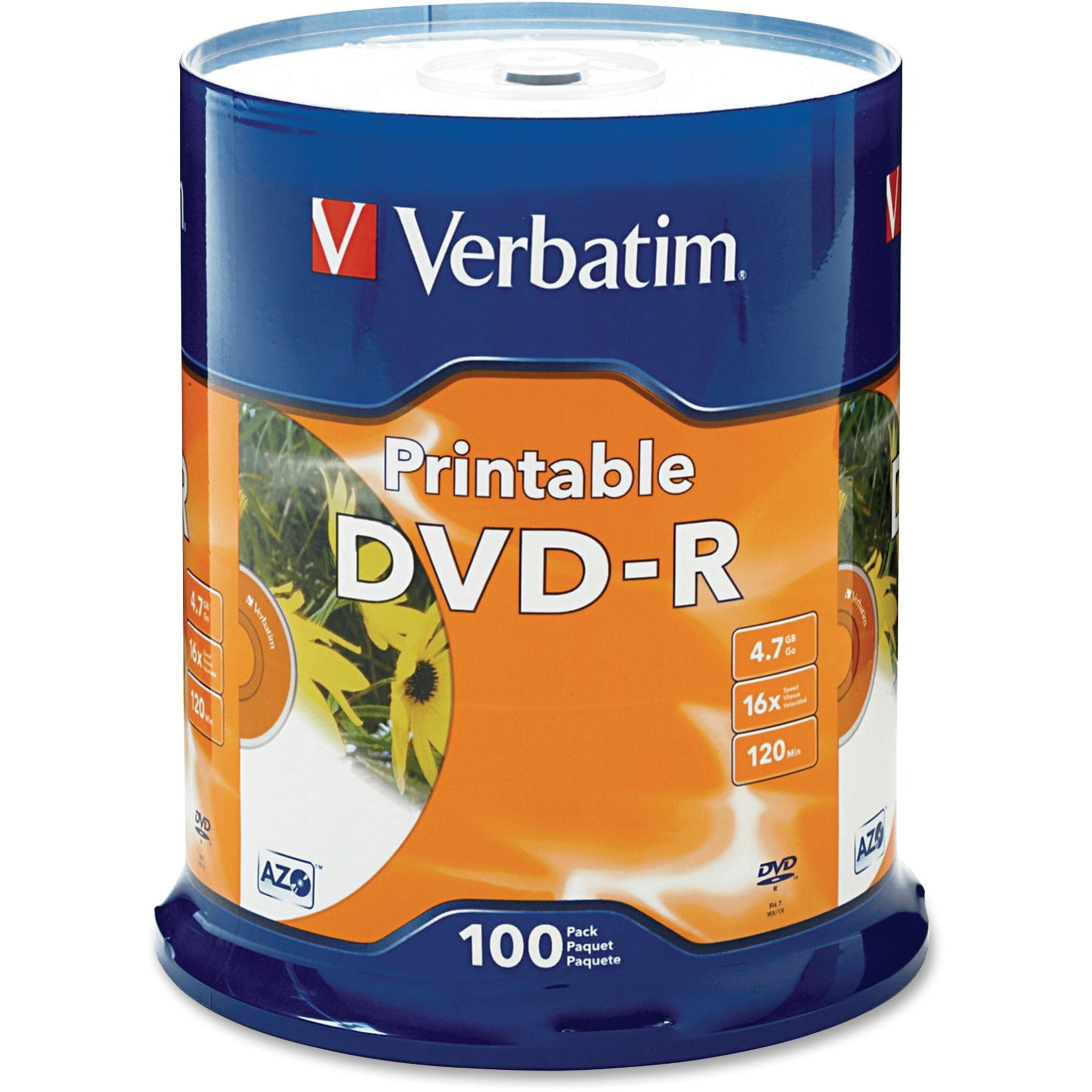 Verbatim DVD-R 4.7GB 16X White Inkjet Printable - 100pk Spindle DVD-R ...