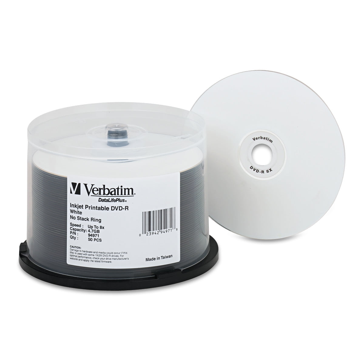 Verbatim DVD-R Discs 4.7GB 8X DataLifePlus White Inkjet Printable, 50 ...