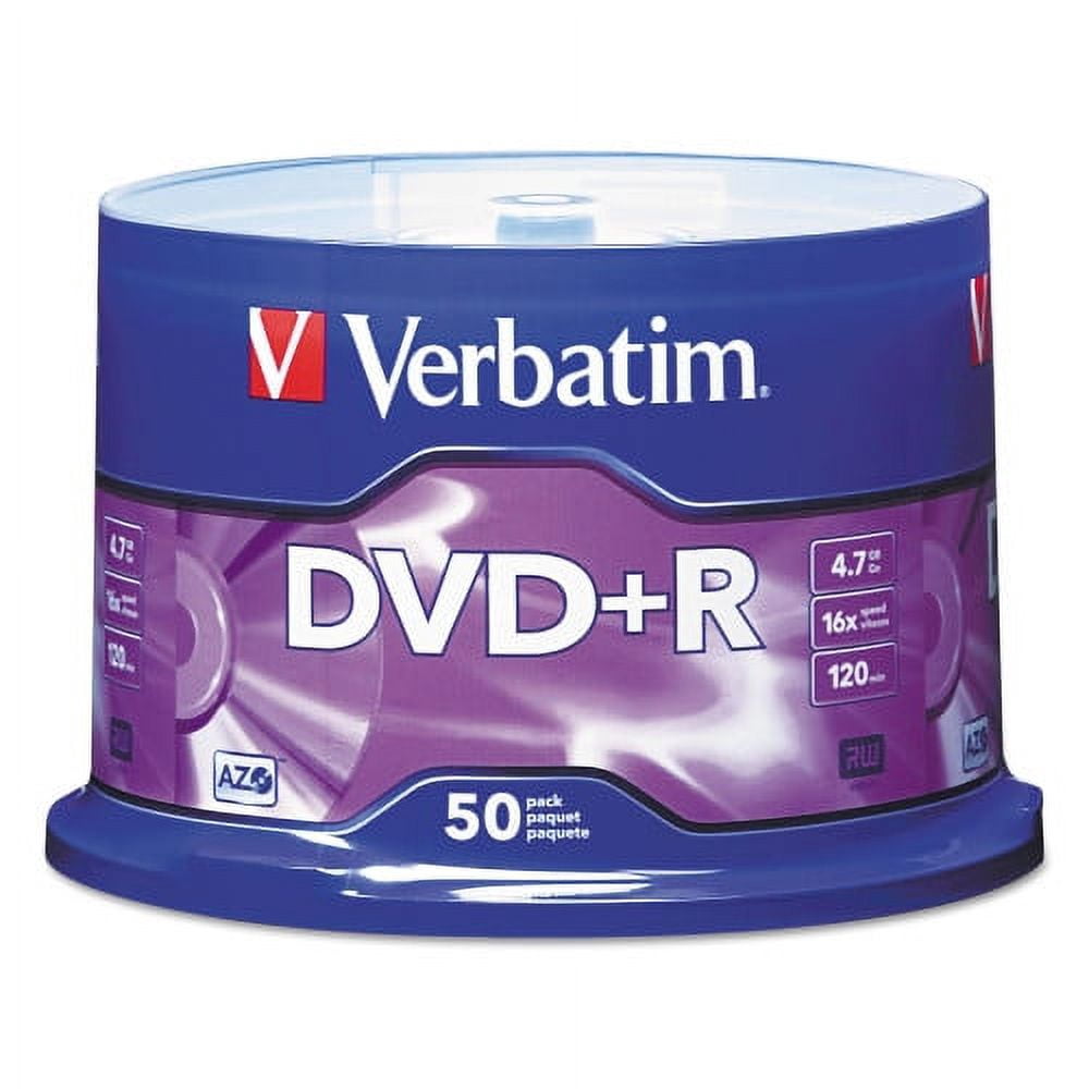 Verbatim DVD+R Recordable Disc, 4.7 GB, 16x, Spindle, Matte Silver, 50 ...