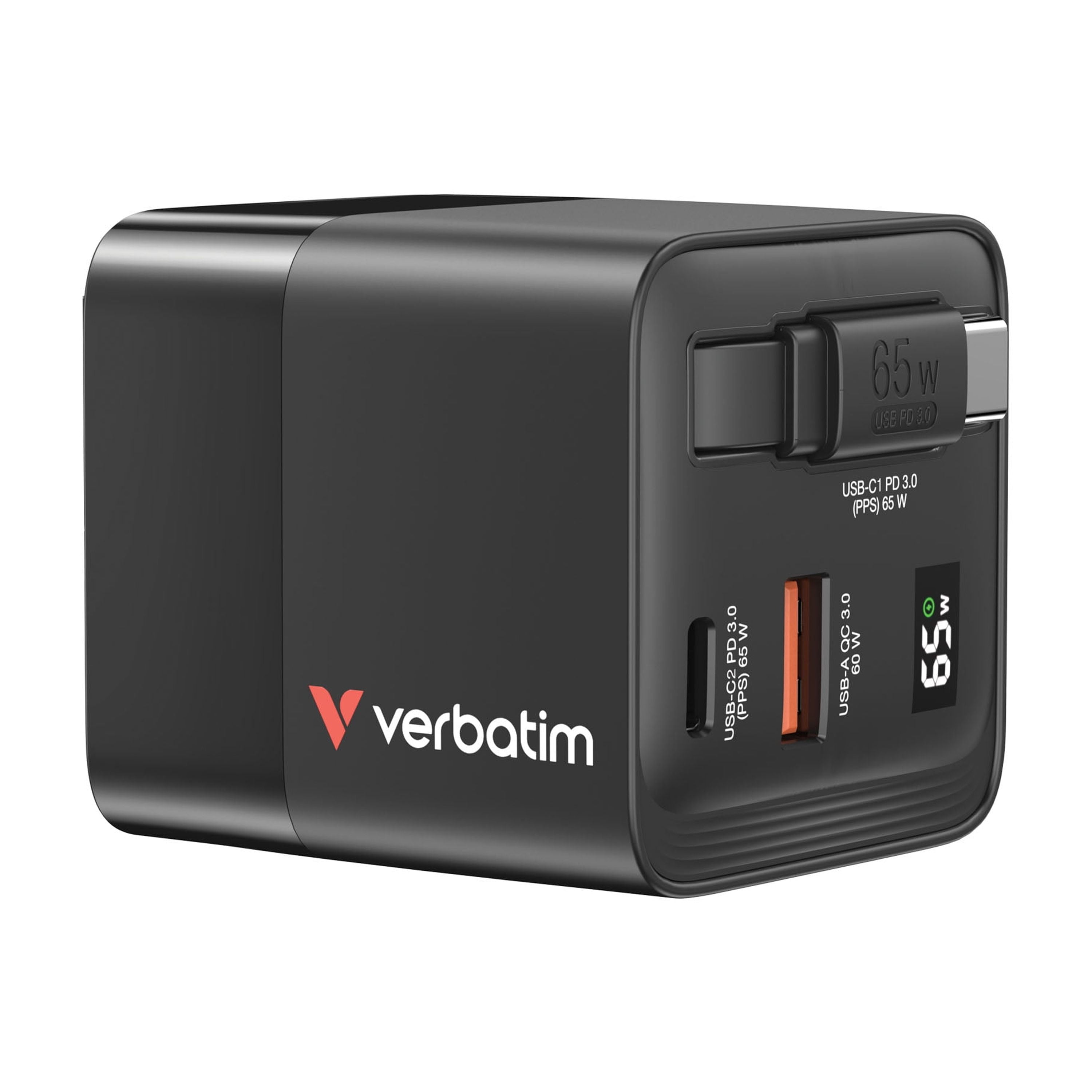 Verbatim GaN Charger 65W Retractable Cable - Walmart Business Supplies