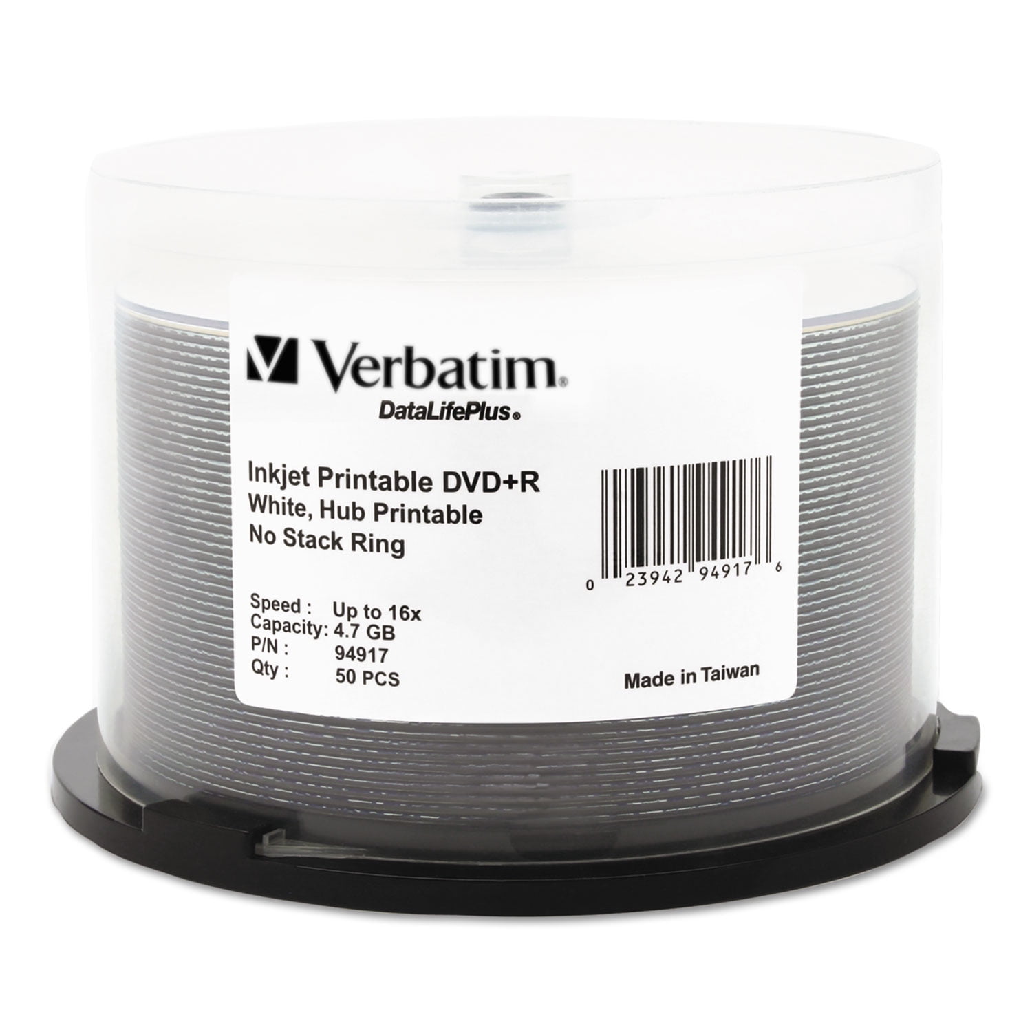 Verbatim Inkjet Printable DVD+R Discs 4.7GB 16x Spindle White 50/Pack ...
