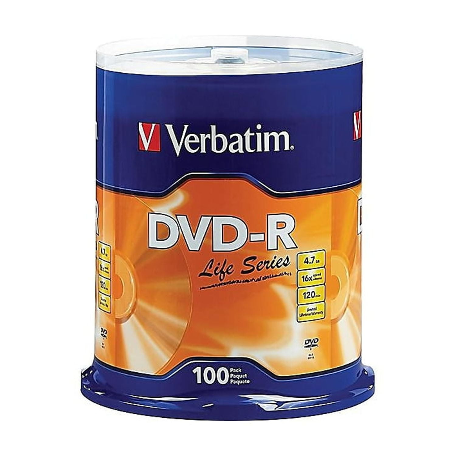 Verbatim Life Series 16x Recording DVD-R 4.7GB Burn Blank Disc 100 Pack Spindle - Walmart.com