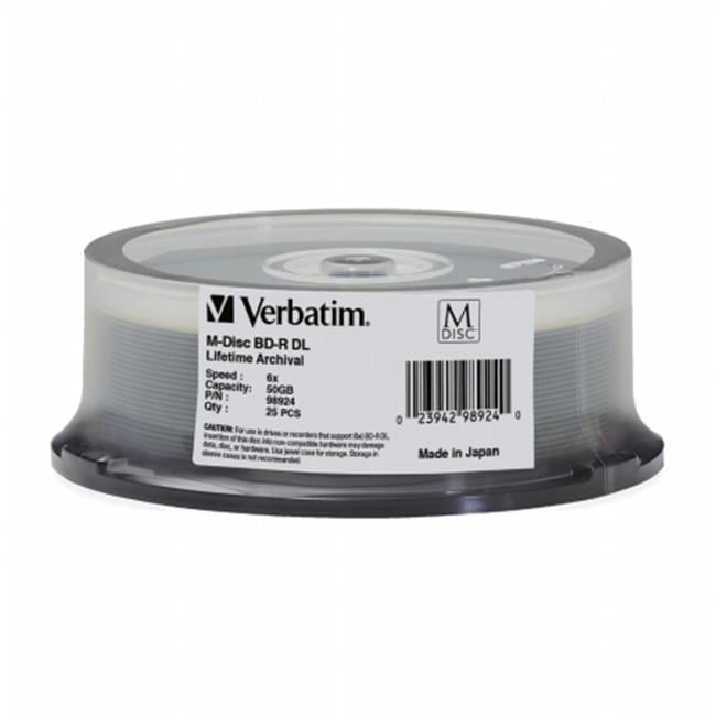 Verbatim M-Disc BD-R DL 50GB 6X with Branded Surface 25 Disc Spindle ...