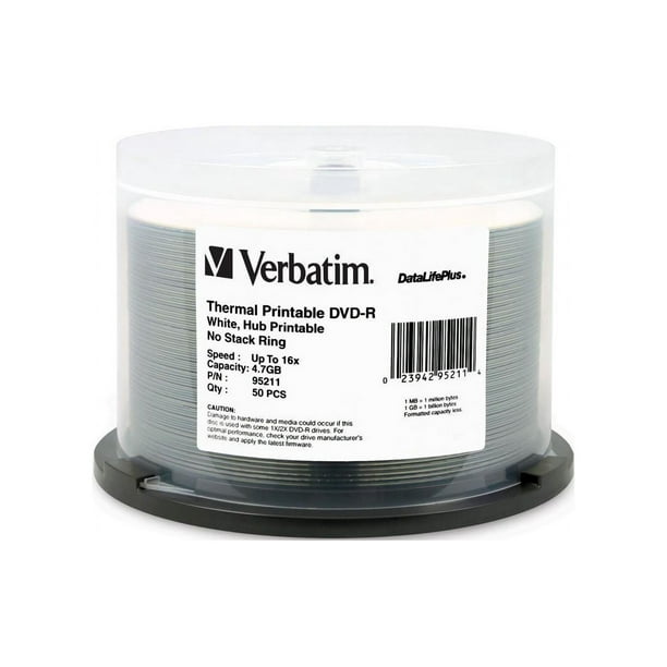 Verbatim® Printable DVD-R Disc Spindle, Pack Of 50 - Walmart Business Supplies